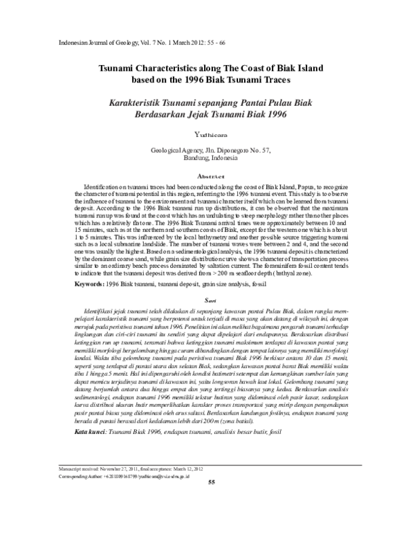 (PDF) Tsunami Characteristics along The Coast of Biak Island based on ...