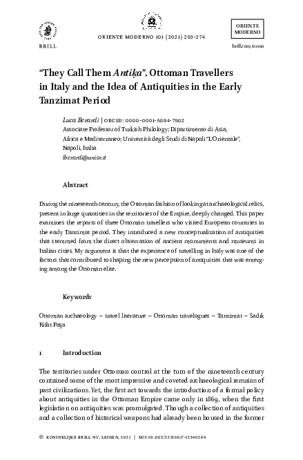 (PDF) "They Call Them Antiḳa". Ottoman Travellers in Italy and the Idea ...