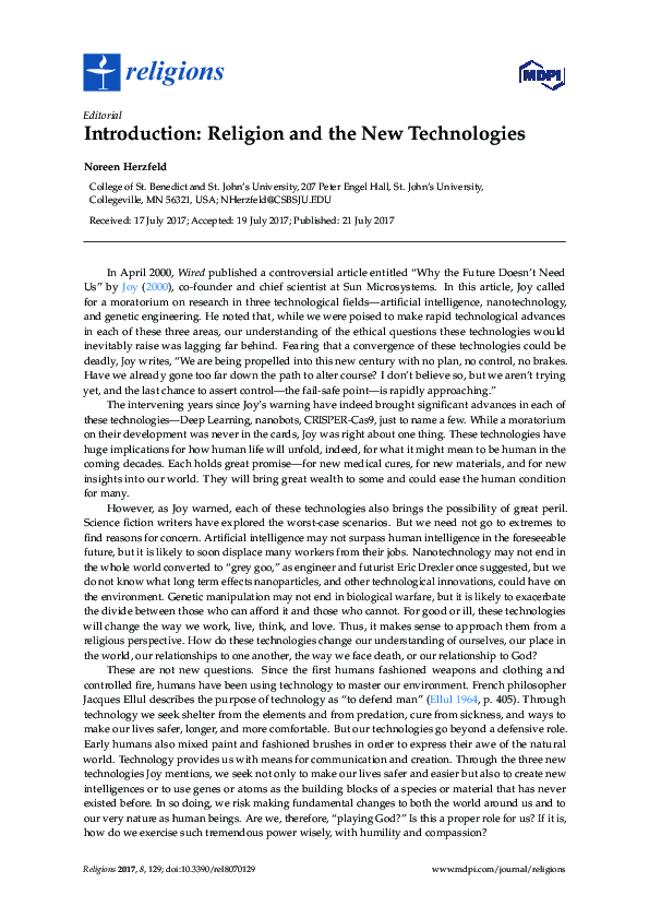(PDF) Introduction: Religion and the New Technologies