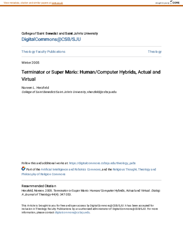 (PDF) Terminator or Super Mario: Human/Computer Hybrids, Actual and Virtual
