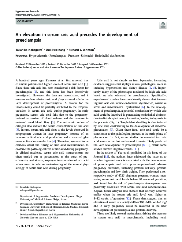 (PDF) An elevation in serum uric acid precedes the development of ...