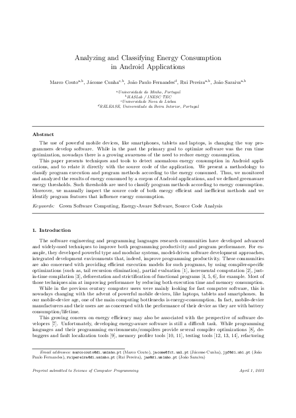 Pdf Analyzing And Classifying Energy Consumption In Android Applications