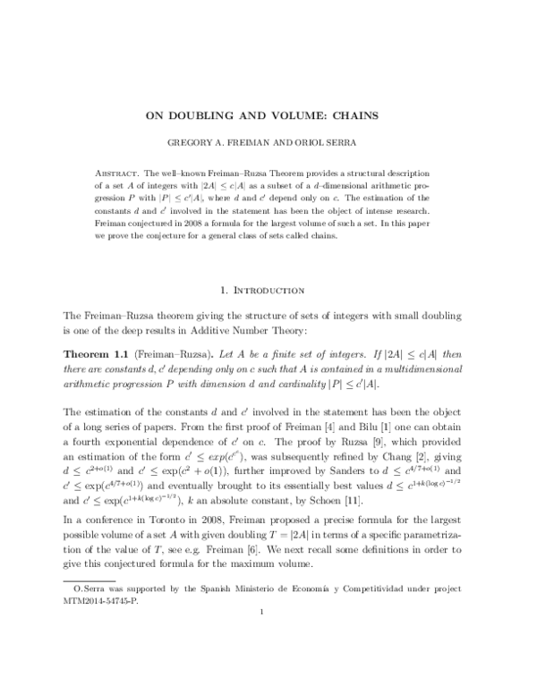 (PDF) On doubling and volume: chains