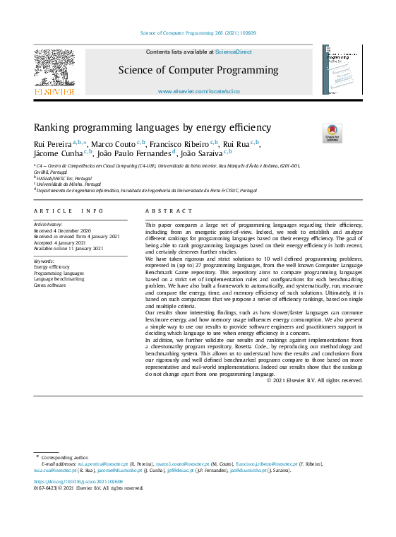 (PDF) Ranking programming languages by energy efficiency