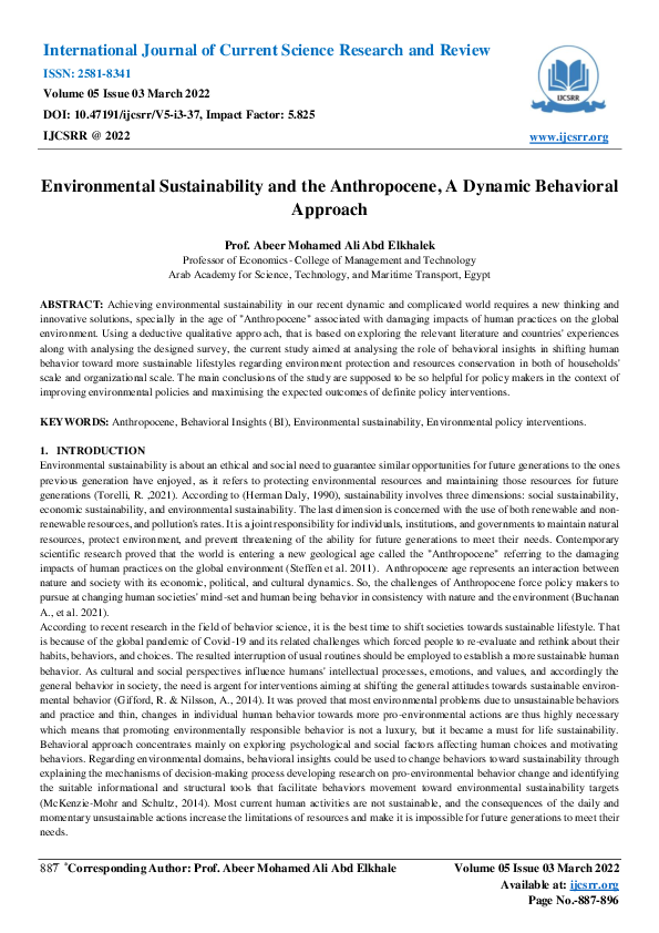 (PDF) Environmental Sustainability and the Anthropocene, A Dynamic ...