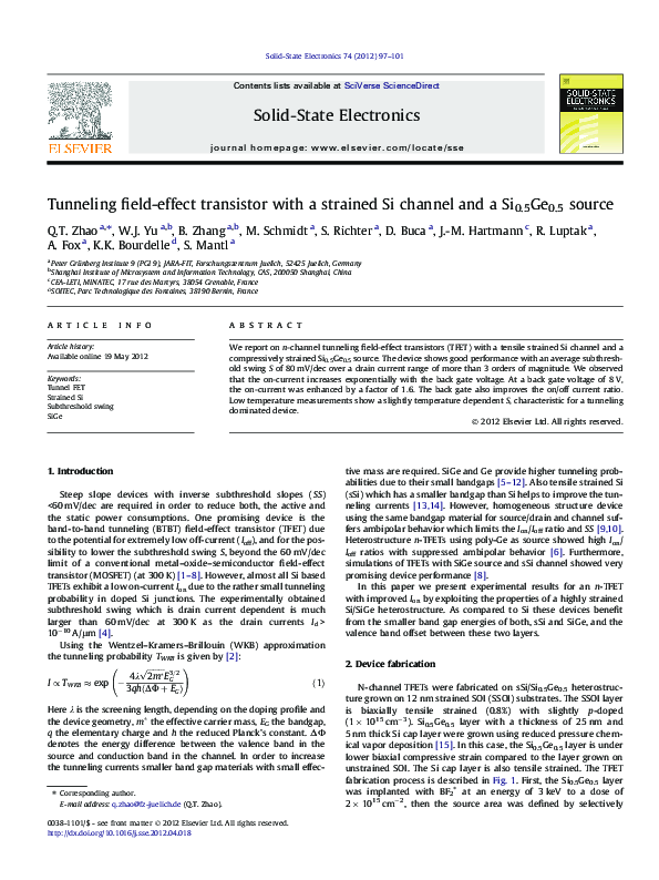 (PDF) Tunneling field-effect transistor with a strained Si channel and a Si0.5Ge0.5 source