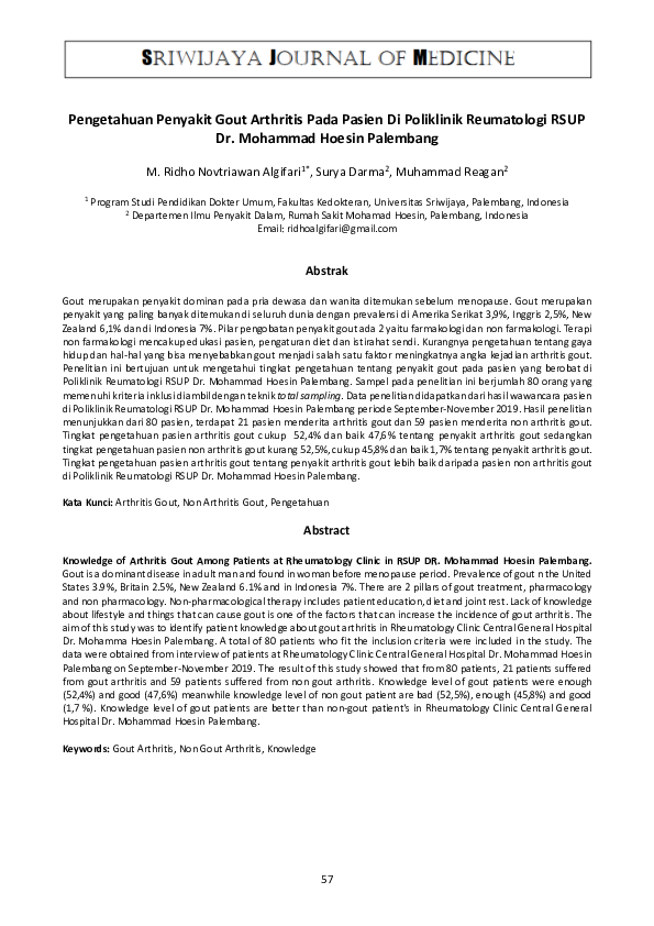 (PDF) Sebuah Pengetahuan Penyakit Gout Arthritis Pada Pasien Di ...