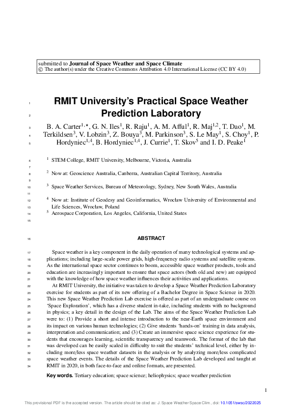 (PDF) RMIT University’s practical space weather prediction laboratory