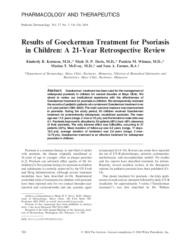 (PDF) Results of Goeckerman Treatment for Psoriasis in Children: A 21 ...