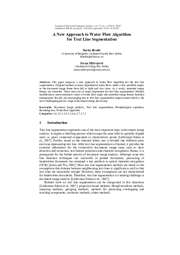 Pdf Extended Approach To Water Flow Algorithm For Text Line Segmentation
