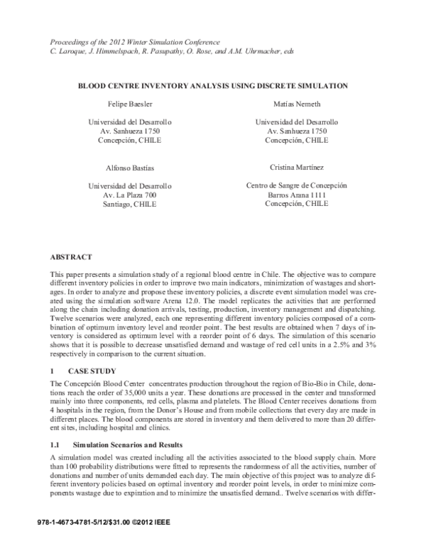 (PDF) Blood centre inventory analysis using discrete simulation