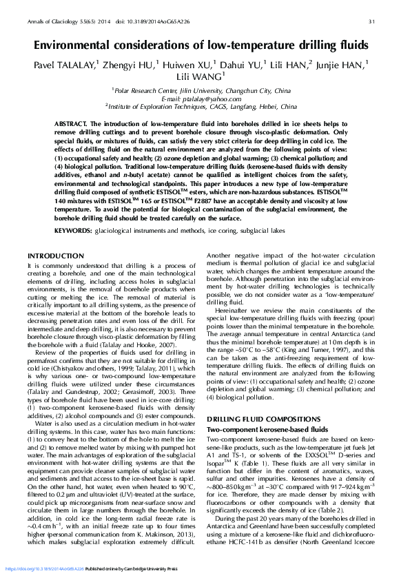 (PDF) Environmental considerations of low-temperature drilling fluids