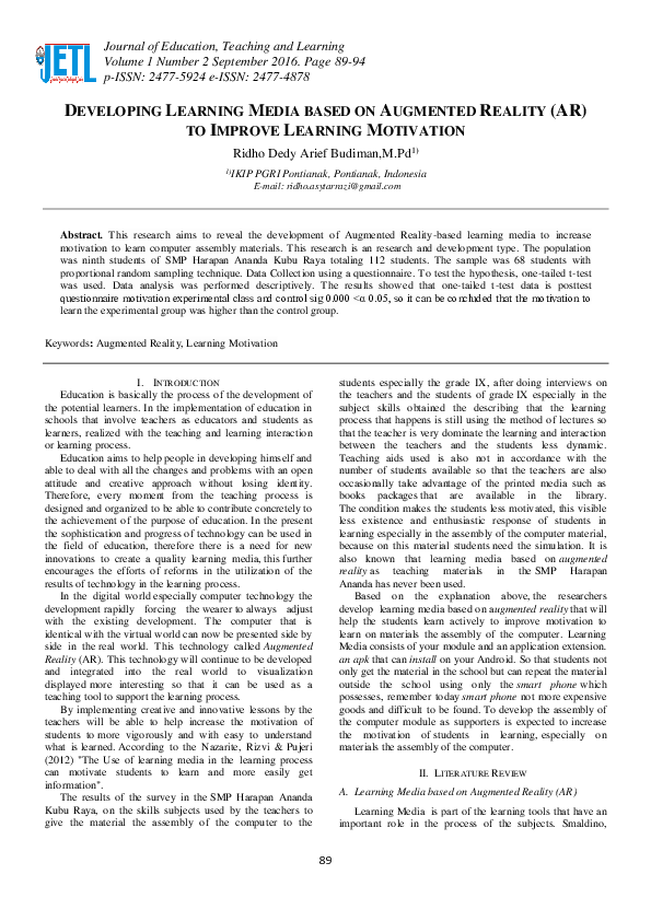 (PDF) Developing Learning Media Based on Augmented Reality (Ar) to Improve Learning Motivation