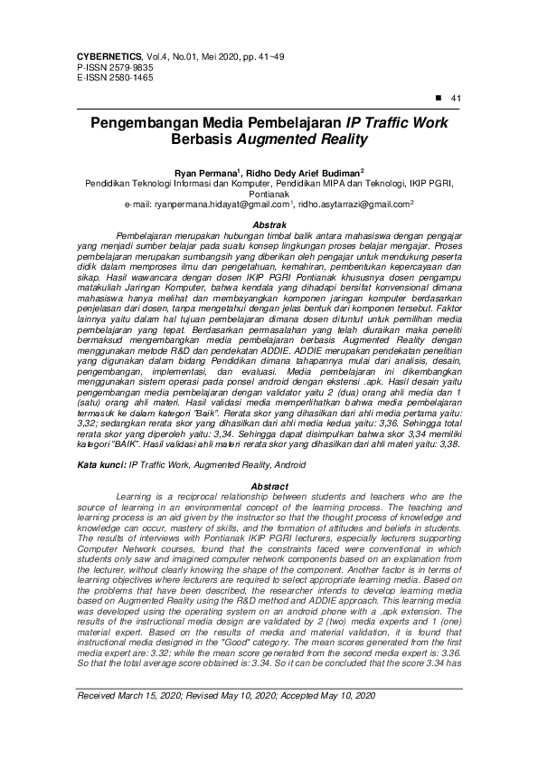 (PDF) Pengembangan Media Pembelajaran IP Traffic Work Berbasis Augmented Reality