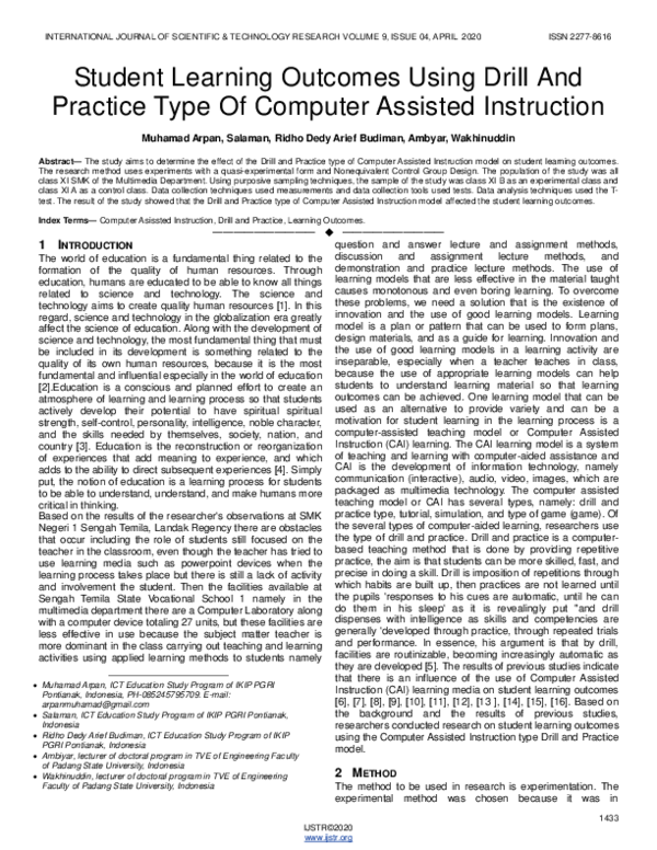 (PDF) Student Learning Outcomes Using Drill And Practice Type Of ...