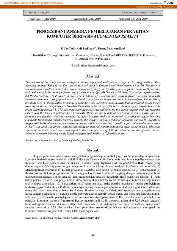 (PDF) Pengembangan Media Pembelajaran Perakitan Komputer Berbasis Augmented Reality