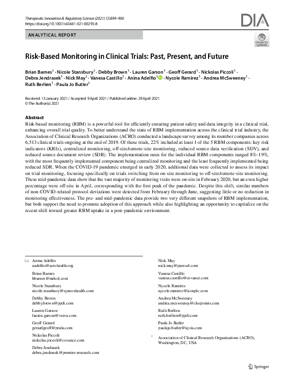 (PDF) Risk-Based Monitoring in Clinical Trials: Past, Present, and Future