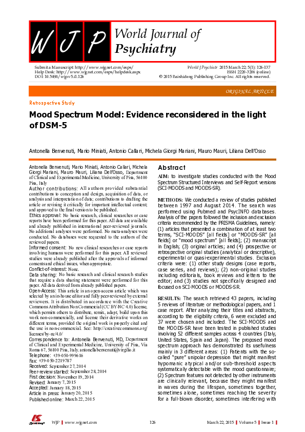 (PDF) Mood Spectrum Model: Evidence reconsidered in the light of DSM-5