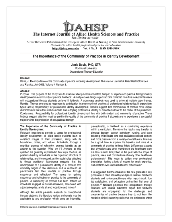 (PDF) The Importance of the Community of Practice in Identity Development