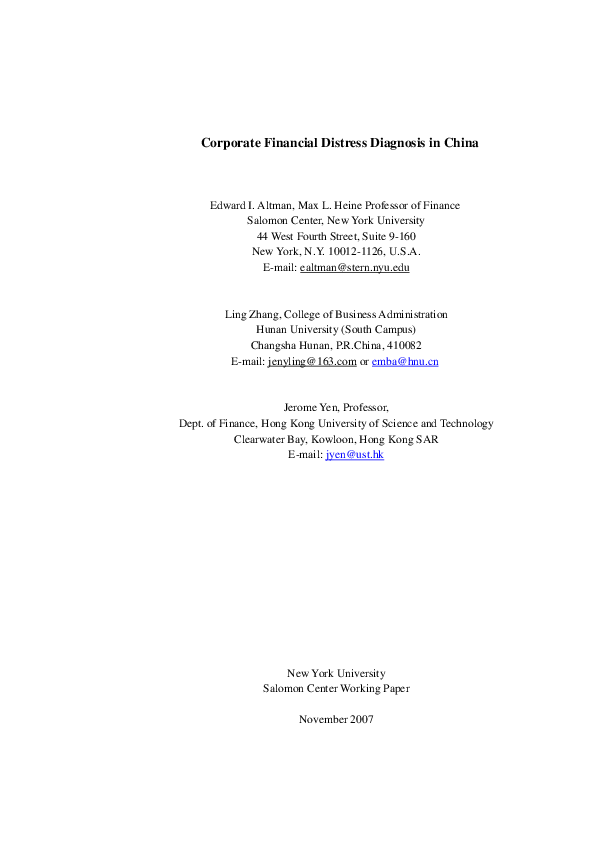 (PDF) Corporate Financial Distress and Bankruptcy