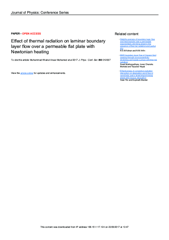 (PDF) Effect of thermal radiation on laminar boundary layer flow over a ...