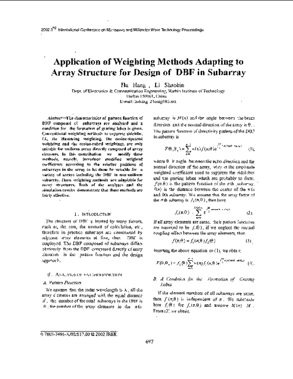 (PDF) Application of weighting methods adapting to array structure for design of DBF in subarray ...