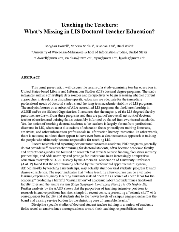 (PDF) Teaching the teachers: What's missing in LIS doctoral teacher ...