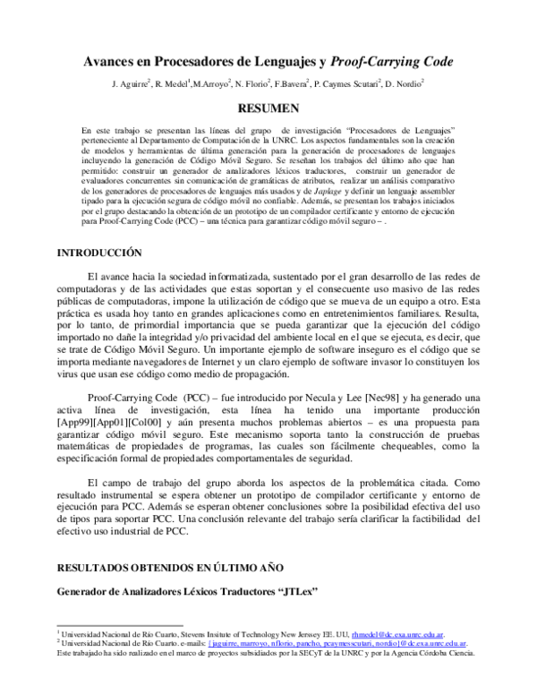 (PDF) Avances en procesadores de lenguajes y proof-carrying code