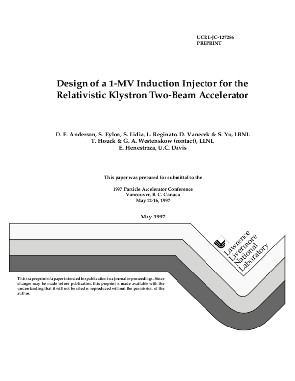 (PDF) Design of a 1-MV induction injector for the Relativistic Klystron ...