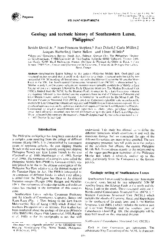 (PDF) Geology and tectonic history of Southeastern Luzon, Philippines