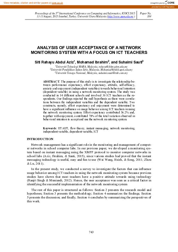 (PDF) Analysis of user acceptance of a network monitoring system system with a focus on ICT ...
