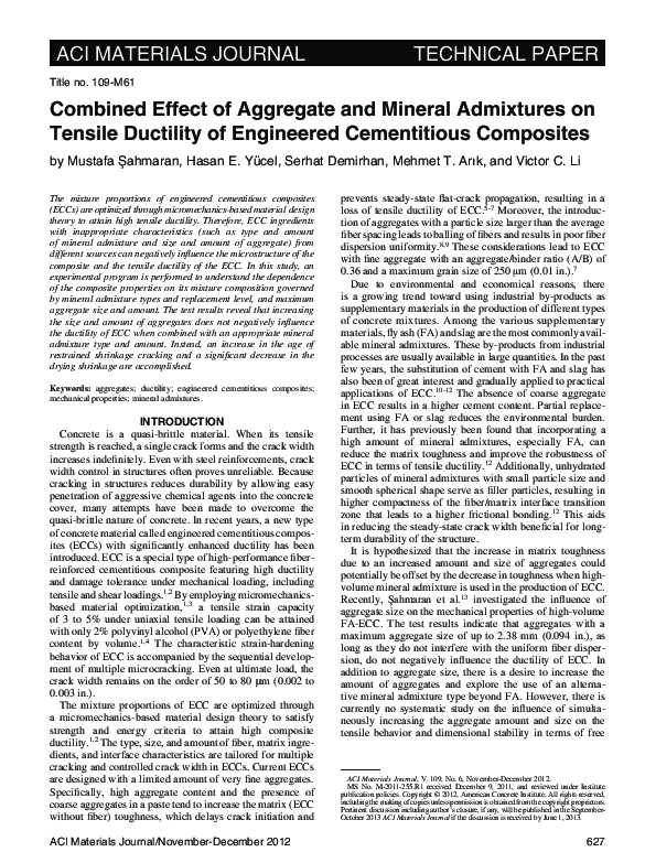 (PDF) Combined Effect of Aggregate and Mineral Admixtures on Tensile Ductility of Engineered ...