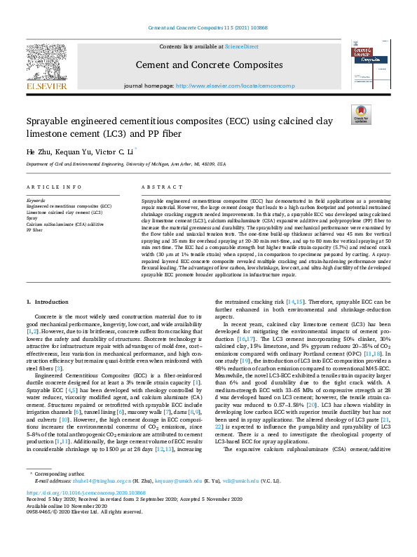 (PDF) Sprayable engineered cementitious composites (ECC) using calcined ...