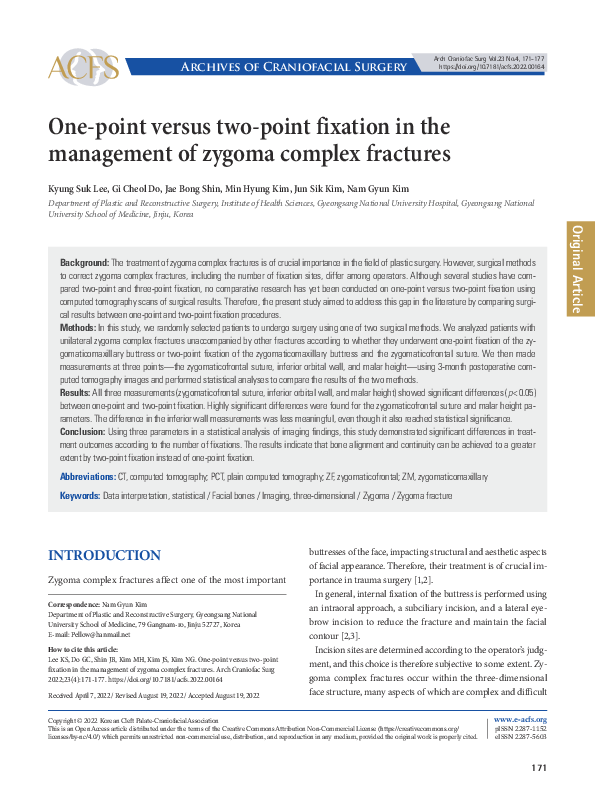 (PDF) One-point versus two-point fixation in the management of zygoma ...