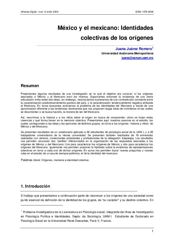 (PDF) México y el mexicano: Identidades colectivas de los orígenes