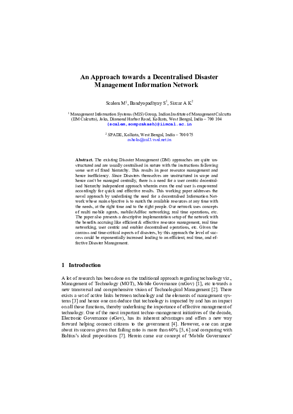 (PDF) An Approach Towards a Decentralised Disaster Management Information Network