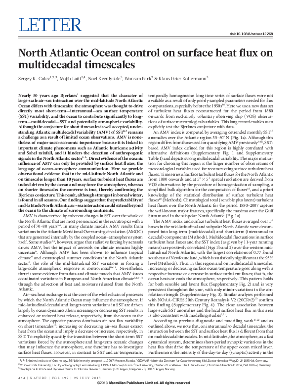 (PDF) North Atlantic Ocean control on surface heat flux on multidecadal ...