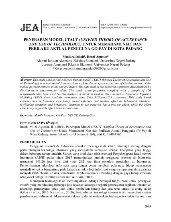 (PDF) Penerapan Model Utaut (Unified Theory Of Acceptance And Use Of Technology) Untuk Memahami ...