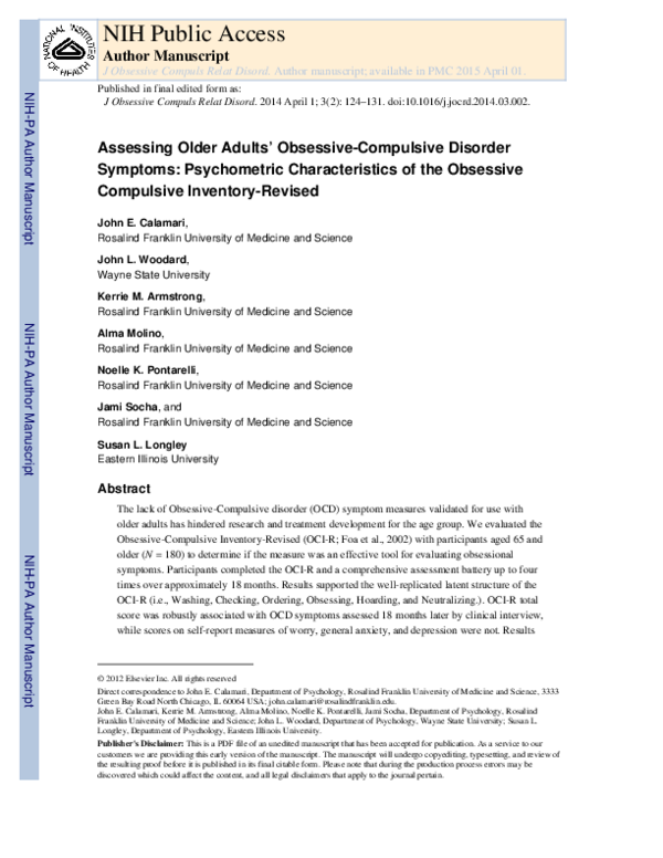 (PDF) Assessing Older Adults' Obsessive-Compulsive Disorder Symptoms ...