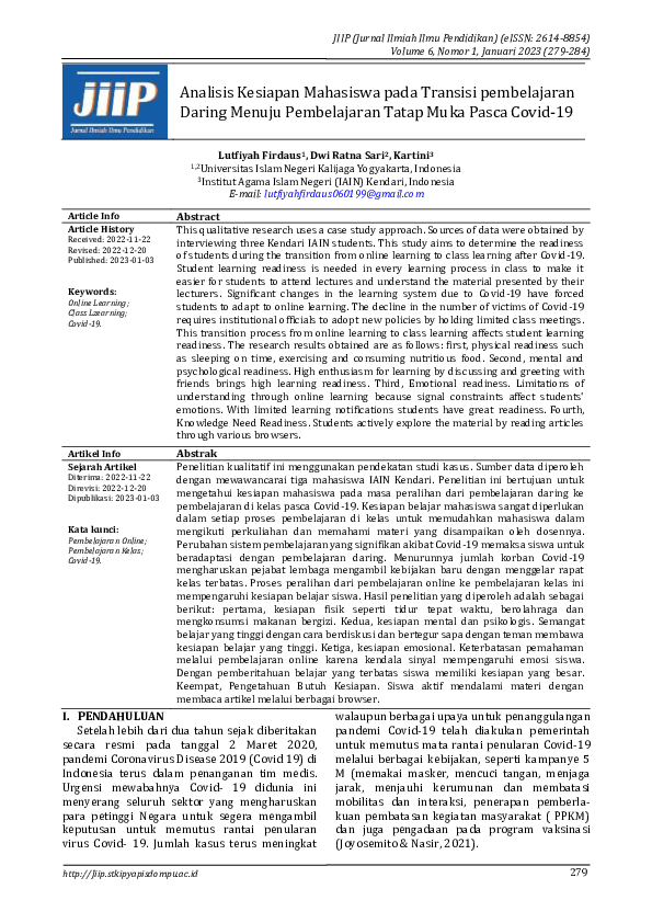(PDF) Analisis Kesiapan Mahasiswa pada Transisi pembelajaran Daring Menuju Pembelajaran Tatap ...