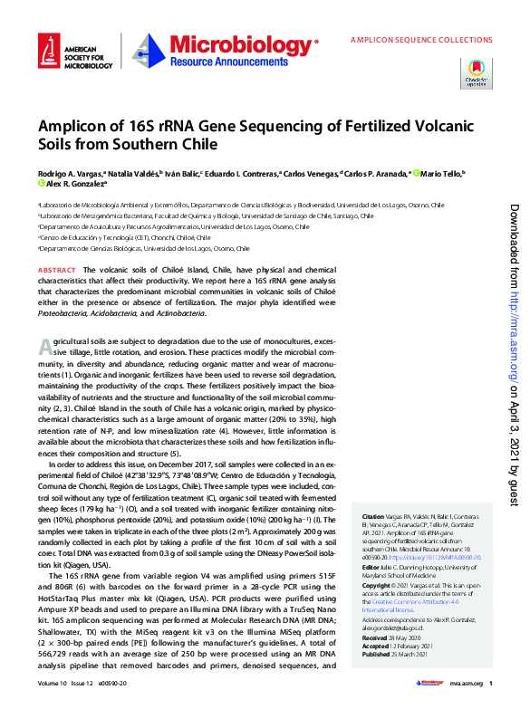 (PDF) Amplicon of 16S rRNA Gene Sequencing of Fertilized Volcanic Soils ...