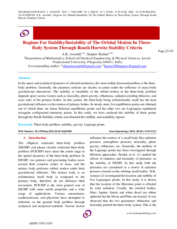 (PDF) Regions For Stability/Instability of The Orbital Motion In Three ...