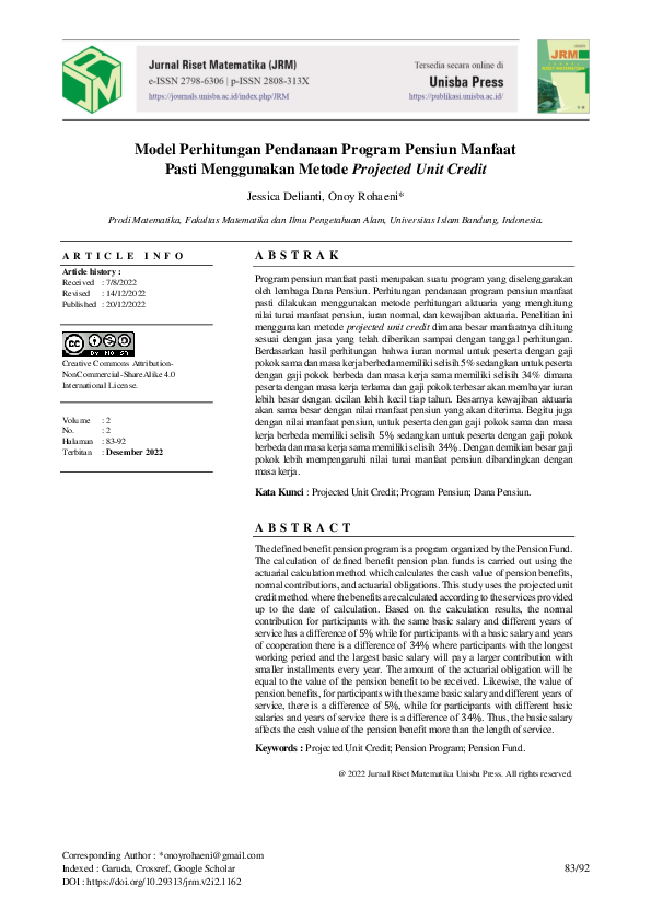 (PDF) Model Perhitungan Pendanaan Program Pensiun Manfaat Pasti ...