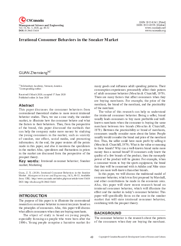(PDF) Irrational Consumer Behaviors in the Sneaker Market