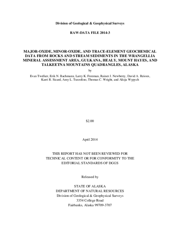 (PDF) Geochemical Data from Wrangellia, Alaska