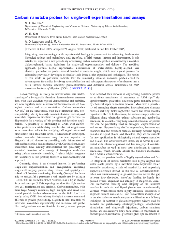 (PDF) Carbon nanotube probes for single-cell experimentation and assays