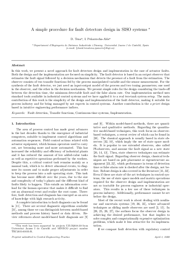 (PDF) A simple procedure for fault detectors design in SISO systems ...