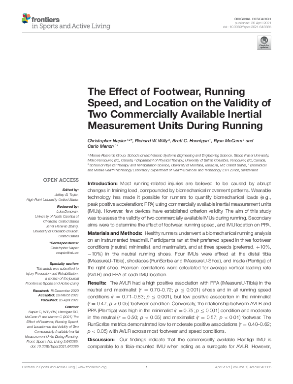 (PDF) The Effect of Footwear, Running Speed, and Location on the Validity of Two Commercially ...