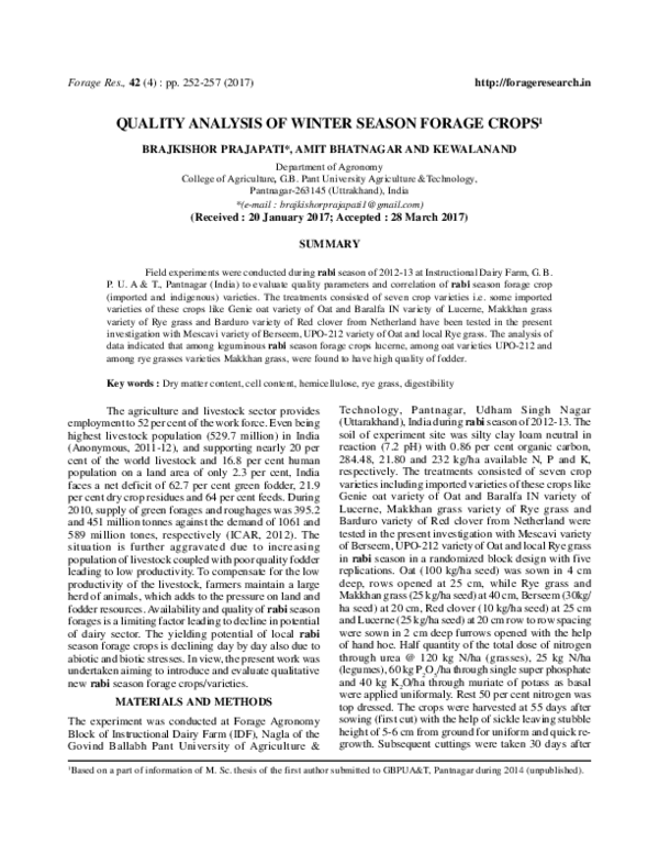 (PDF) Quality Evaluation of Rabi Forage Crops