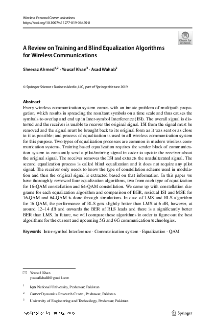 (PDF) A Review on Training and Blind Equalization Algorithms for ...